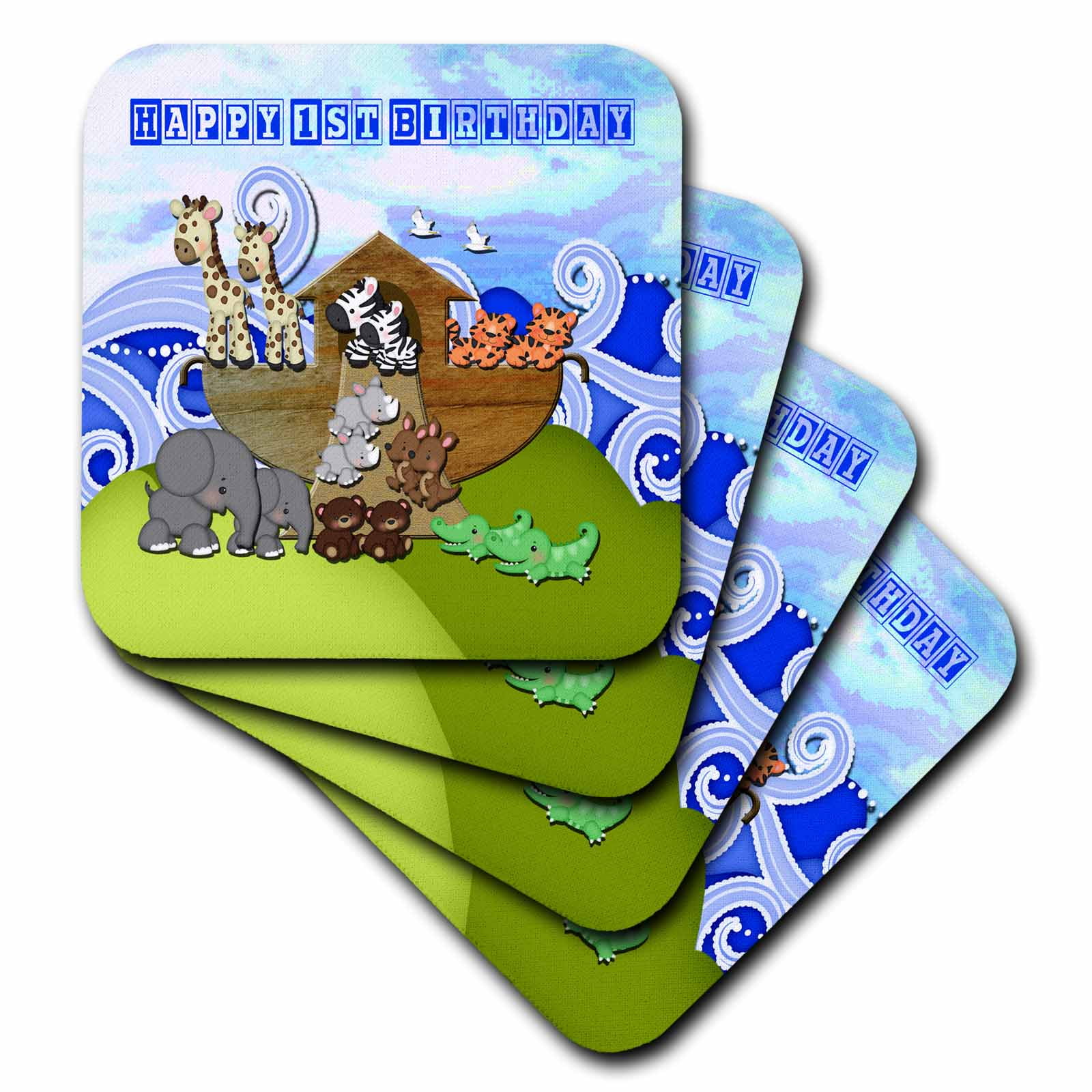 3dRose, Animals on Ark, Happy 1st Birthday, Block Font, Set of 8 ...