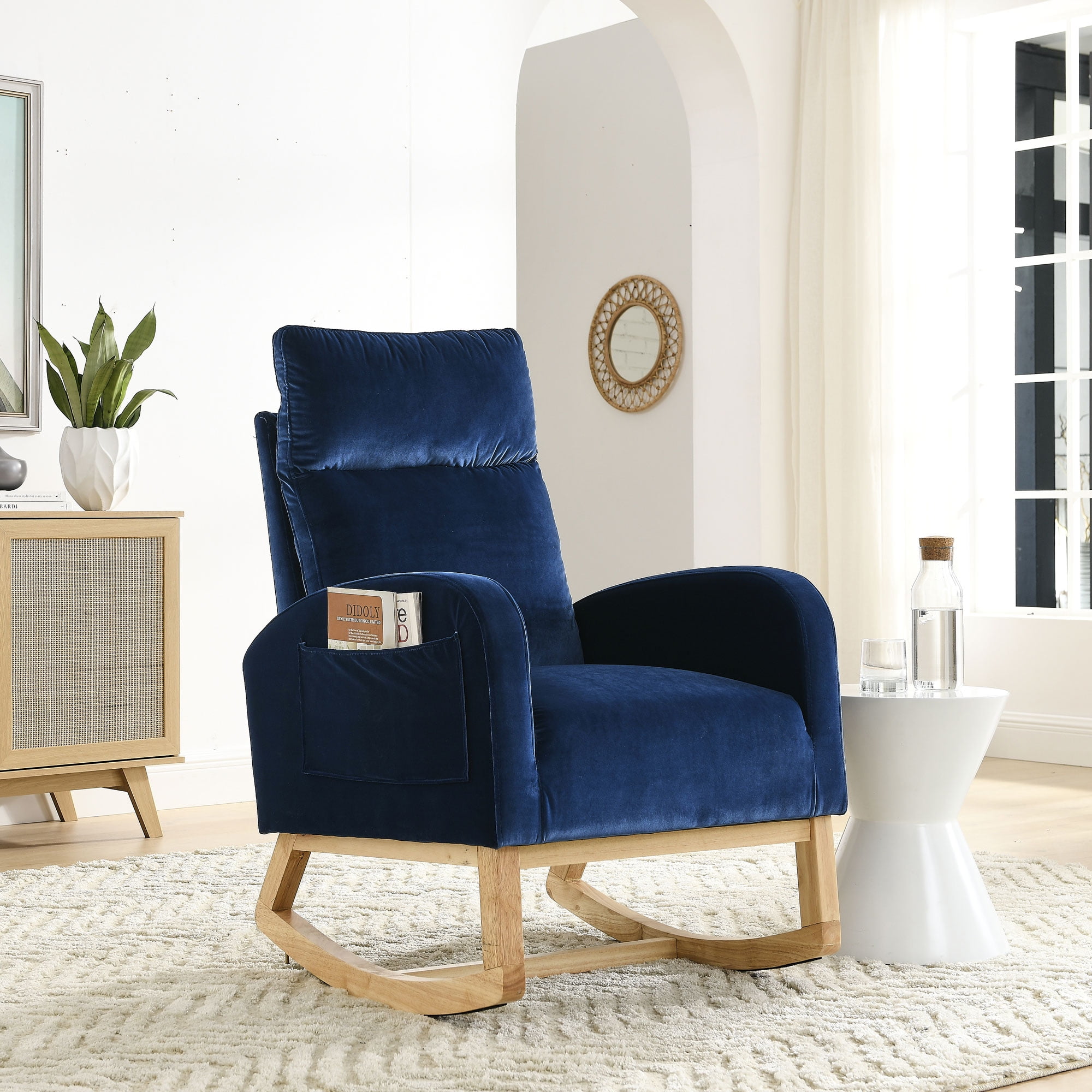 Upholstered Rocking Chair, Single Lounge Chair with High Backrest and 2 ...