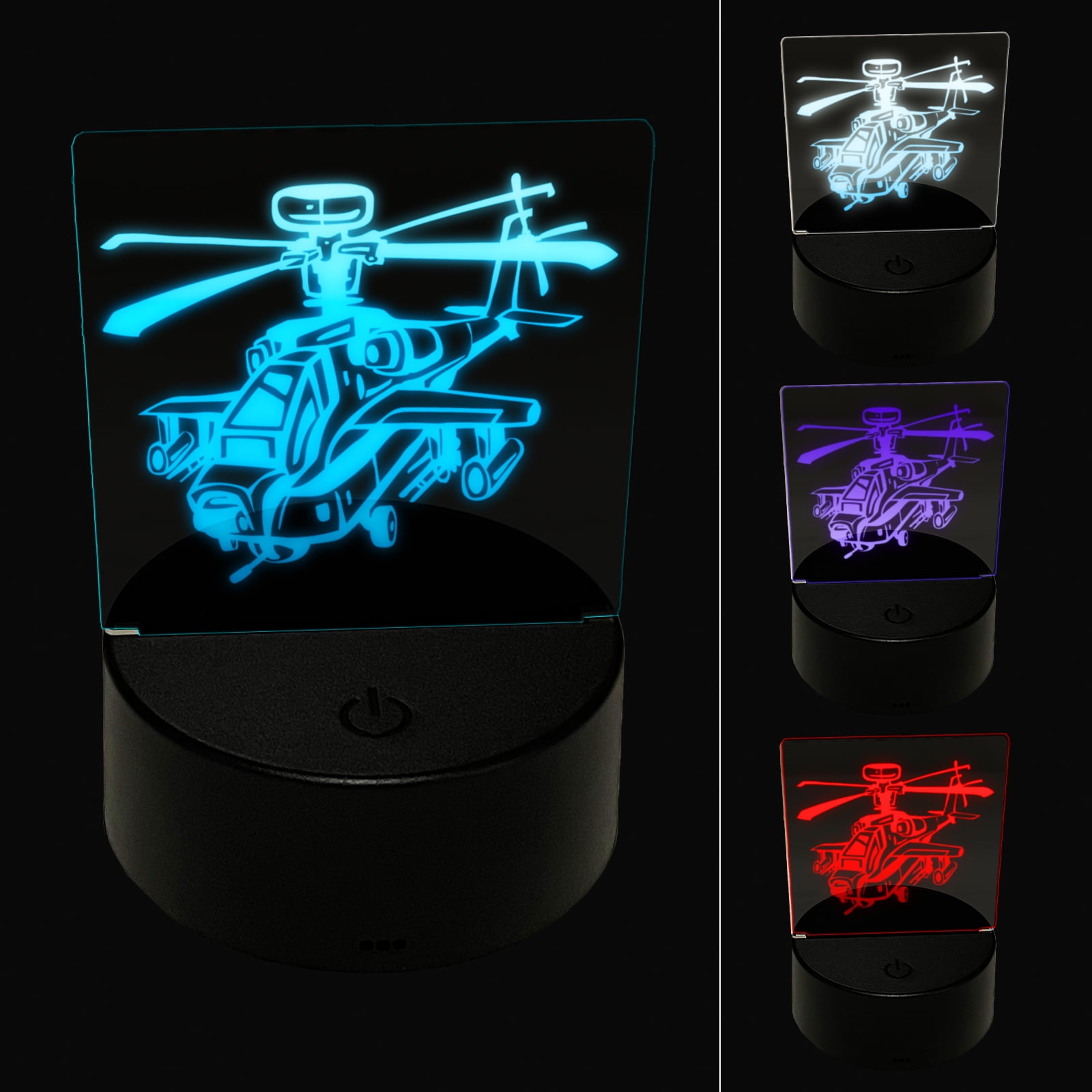 Cartoon Military Apache Attack Helicopter Chopper LED Night Light Sign ...