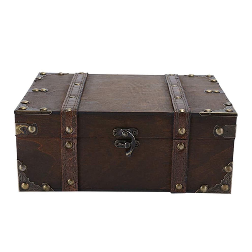 SIEYIO Retro Wood and Leather Treasure Chests Box Decorative Storage ...