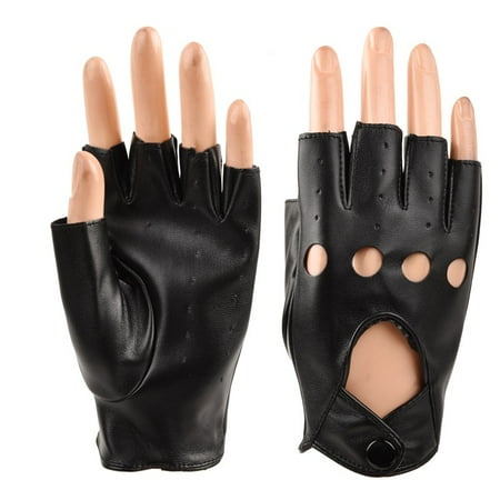 Surrme Fingerless Biker Jazz Gloves - 80s Style Gothic Black Faux ...