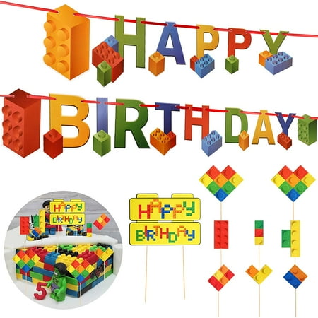 Building Blocks Decorations Building Block Birthday Banner Baby Kids ...
