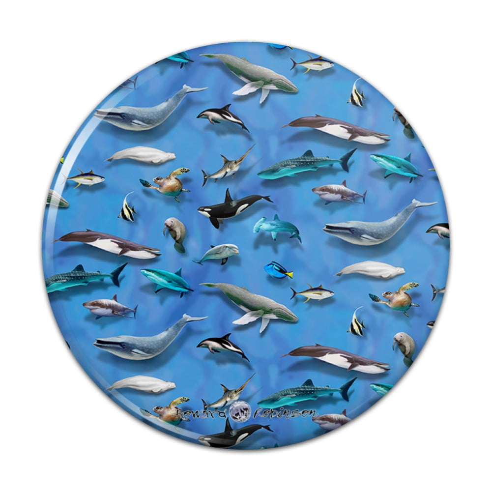 Ocean Life Whale Dolphin Manatee Shark Pattern Pinback Button Pin ...