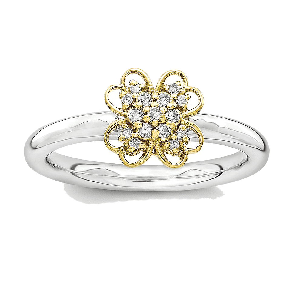 925 Sterling Silver Diamond Floral Pattern Ring - Walmart.com