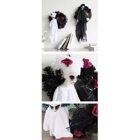 Halloween Ghost Front Door Wreath Black White Skeleton Death Robe Ghost ...