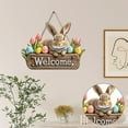 Easter Bunny Welcome Wall Hanging Accessory Rustic Wooden Plaque Decor ...