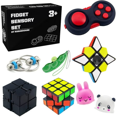 Fidget Toy Set Includes Infinity Cube, Speed Magic Cube, Fidget Pad Cube, Flippy Chain, Spinner ...