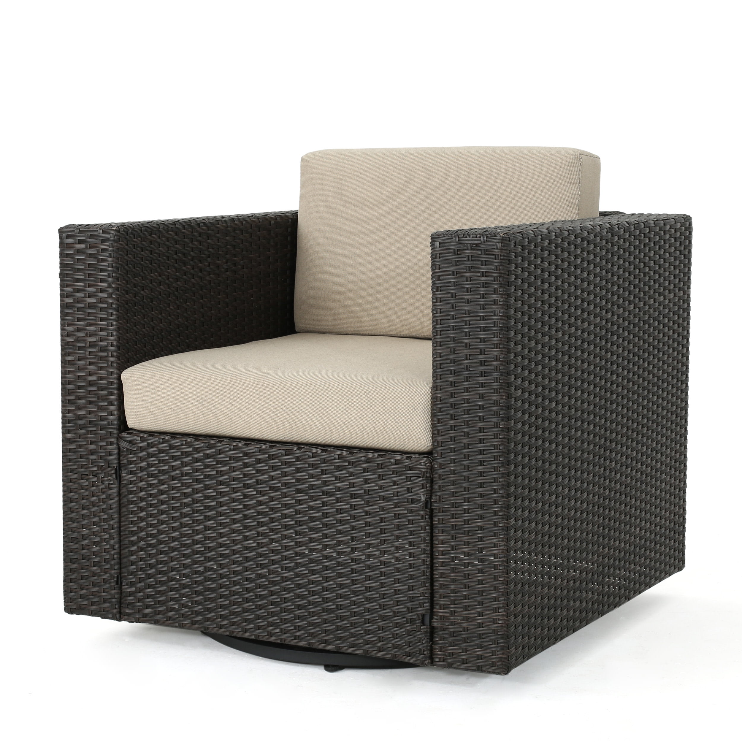 GDF Studio Venice Outdoor Wicker Swivel Club Chair with Cushions, Dark ...