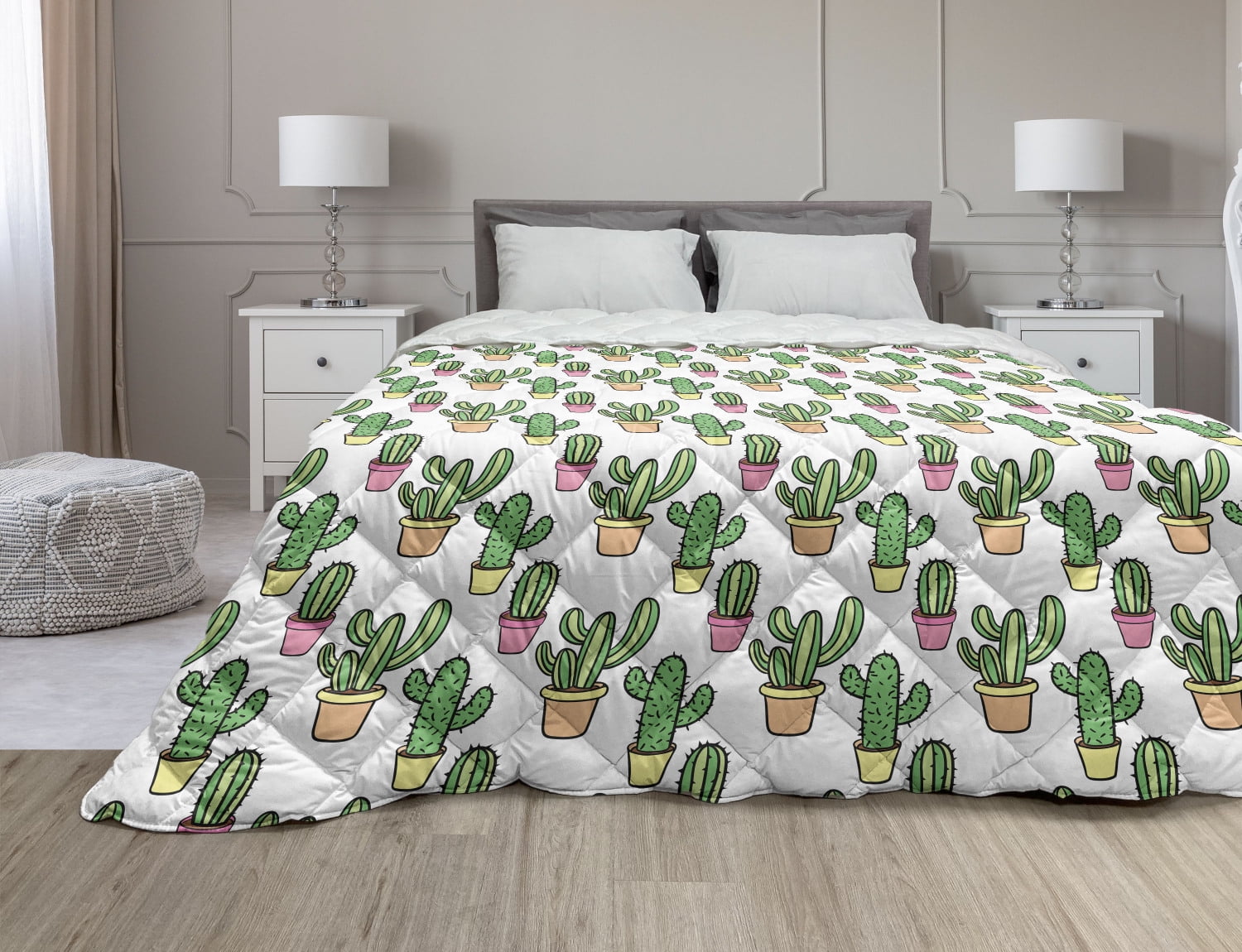 Cactus Down Alternative Comforter, Abstract Floral Pattern with Vases ...