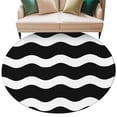 6ft Round Rug, Black Ripple Non-Skid Rubber Backing Large Area Rugs ...