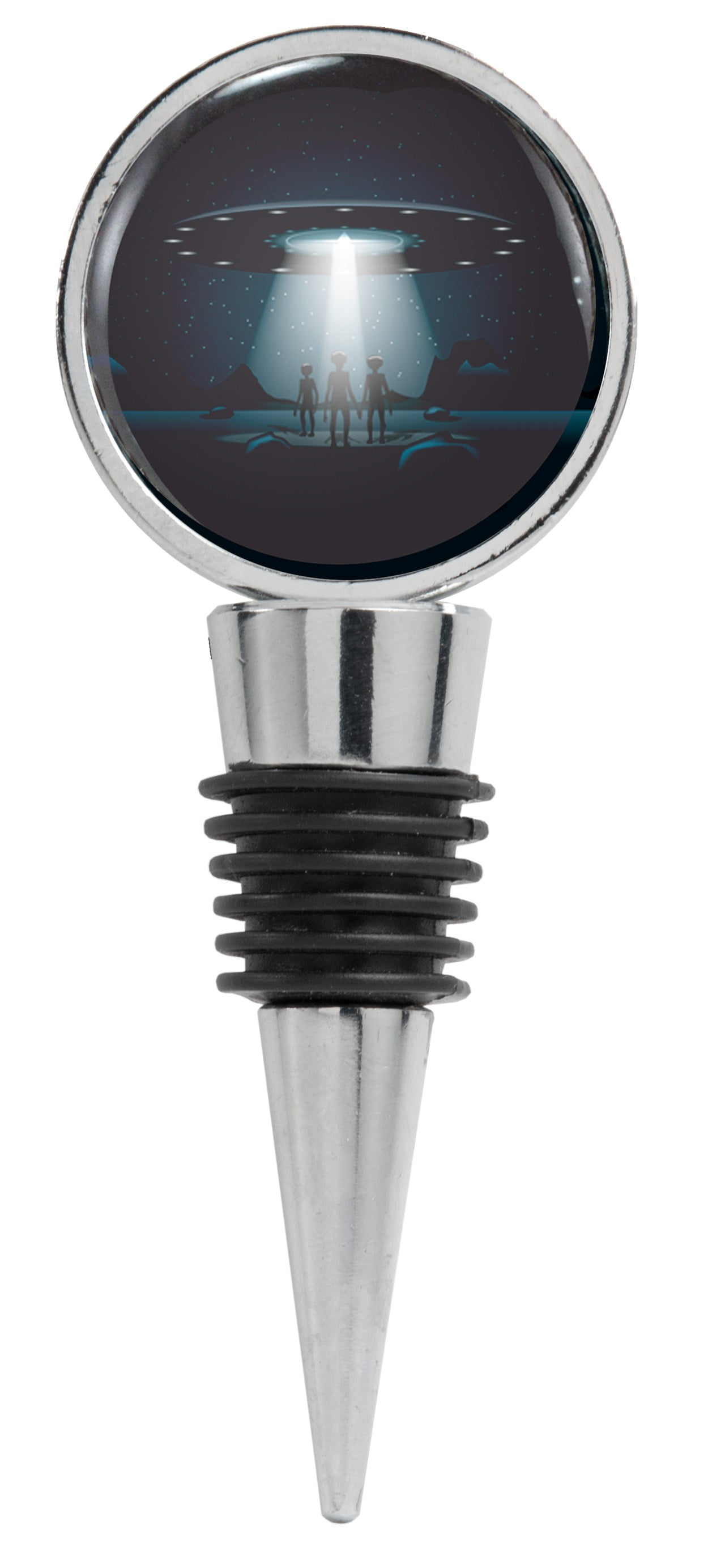 Vector Illustration of Alien Ship and Extraterrestrials Wine Stopper ...