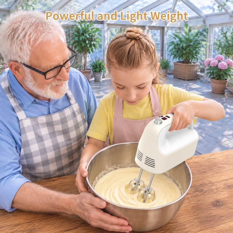 9-Speed Digital Electric Hand Mixer, 400W, Cream White, with Snap-On ...