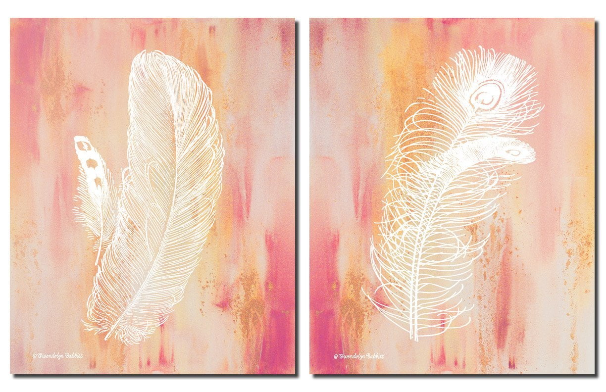 Elegant, Whimsical Feathers Silhouette on a Beautiful Coral Pink ...