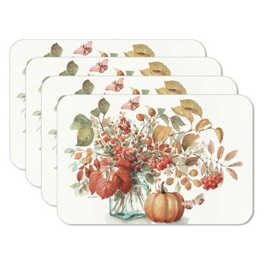 CounterArt "Fall Floral" 4-Pack Round Reversible Tabletop Placemats ...