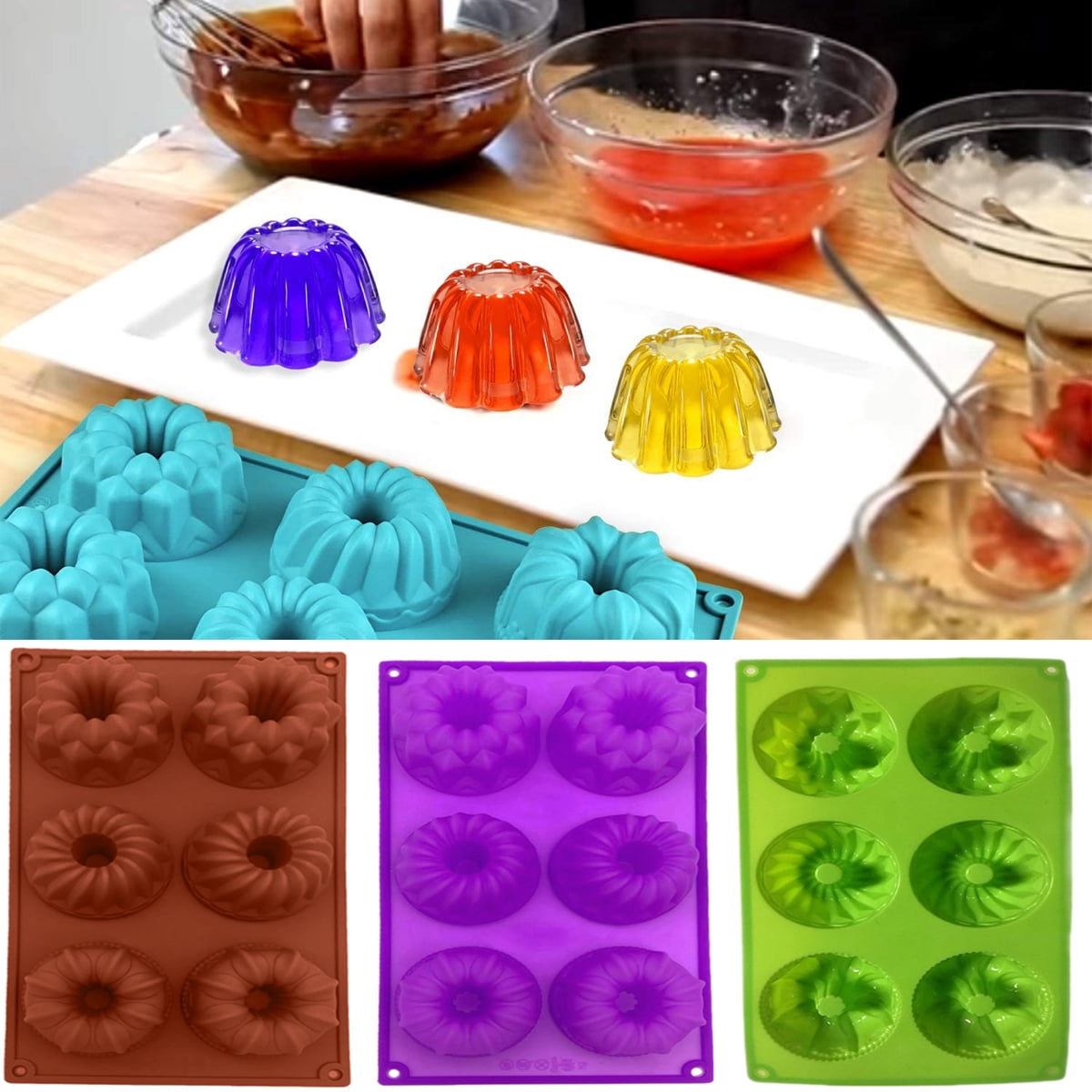 Dream Lifestyle 6 Grids Silicone Donut Molds, Heat Resistant Fluted ...