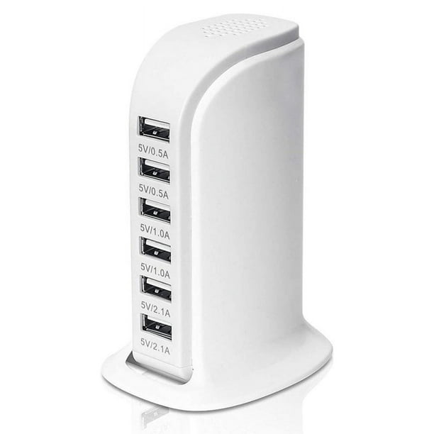 USB Tower Power Adapter 6-Port Smart IC Tech Charging Station with ...