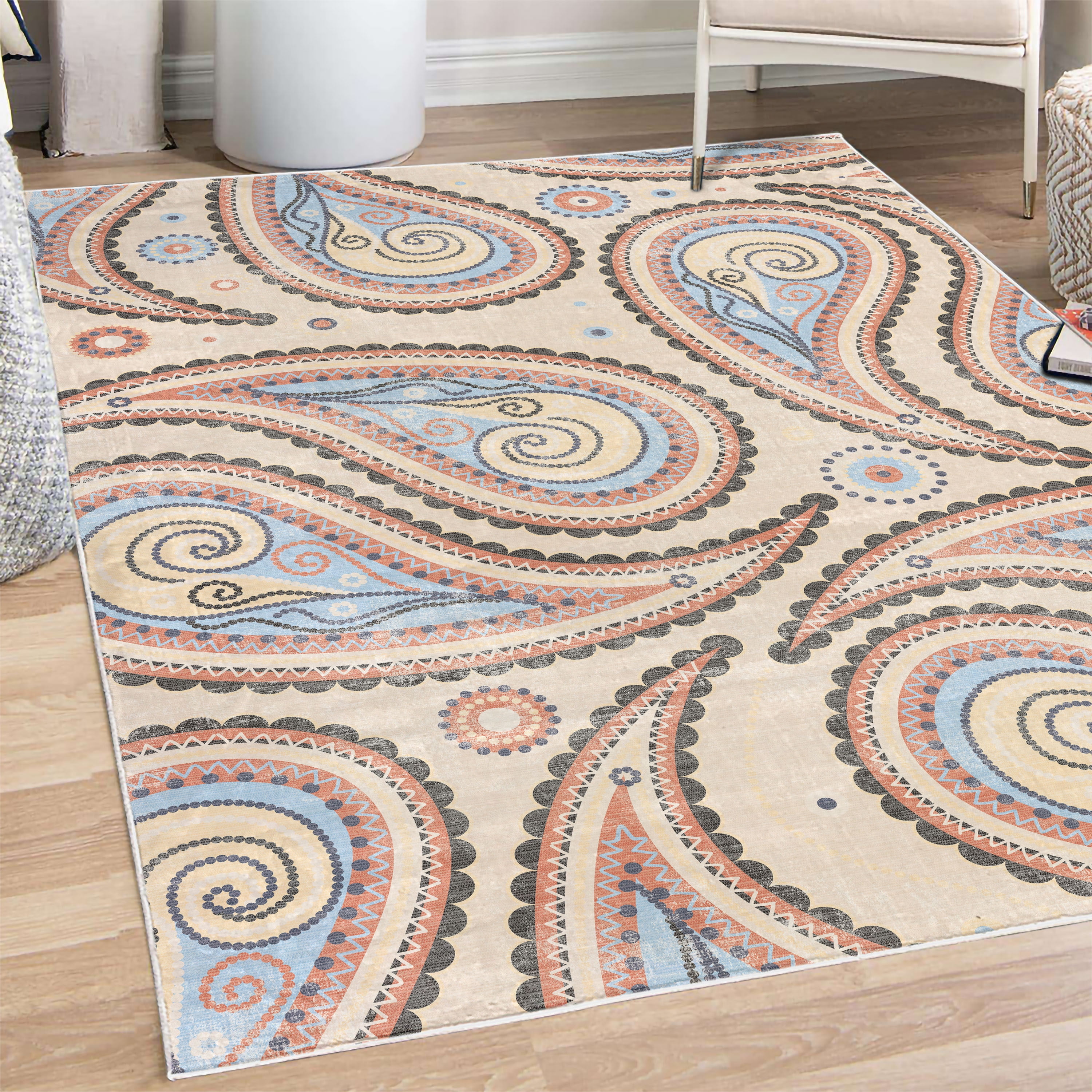 Paisley Decorative Rug, Continuous Fig Like Motifs Pattern Mandala ...