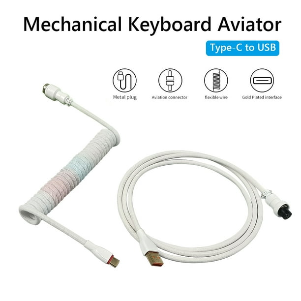 TB&W Type-C to USB Aviation Connector 1.8m Mechanical Keyboard Coiled ...
