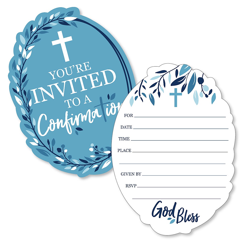 Confirmation Blue Elegant Cross Shaped Fill in Invitations Boy Confirmation Blue Elegant Cross Shaped Fill in Invitations Boy