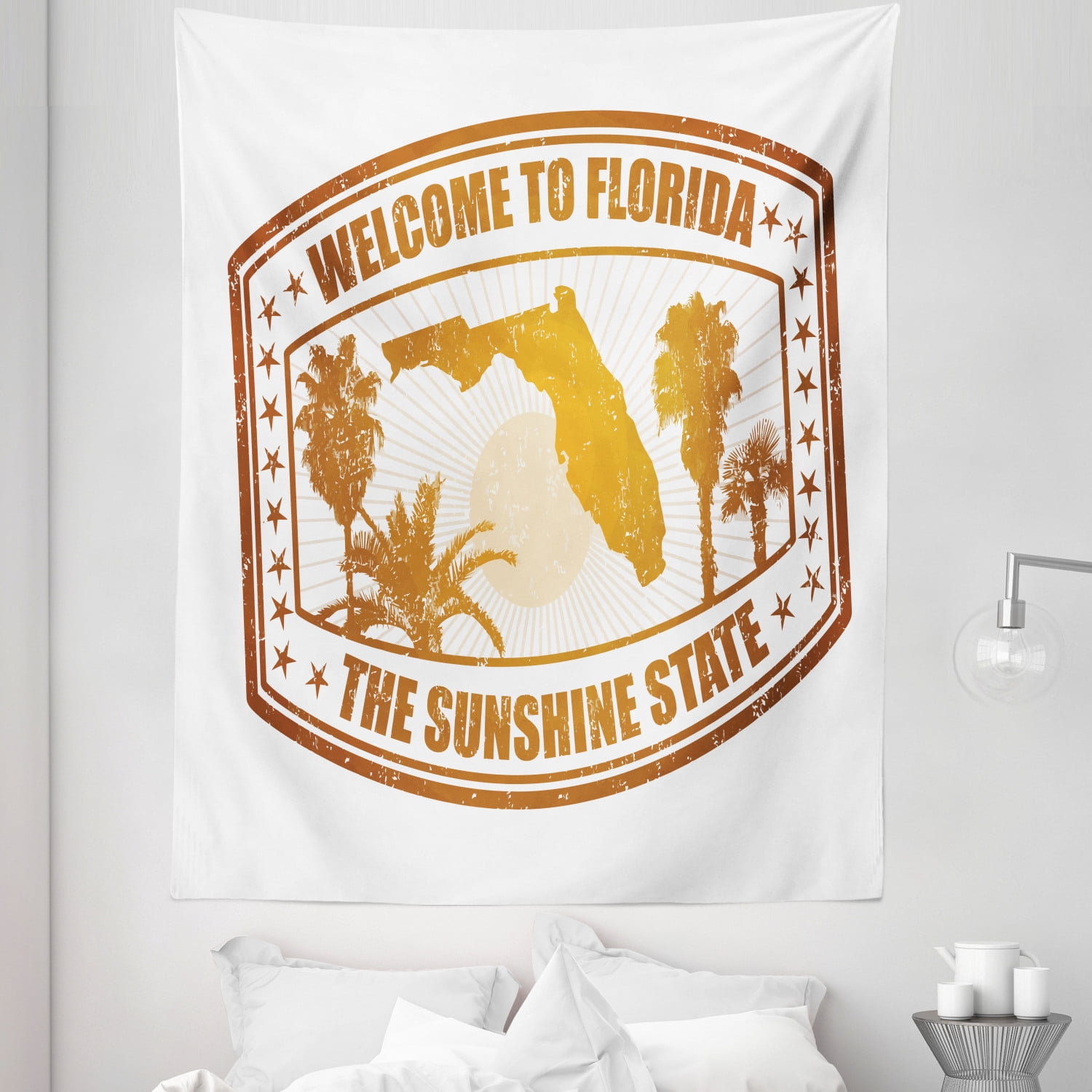 Florida Tapestry, Sunshine State of America City Map Trees and Stars ...