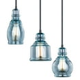 3-Light Pendant Chandelier - Blue Glass Ceiling Light - Bronze ...
