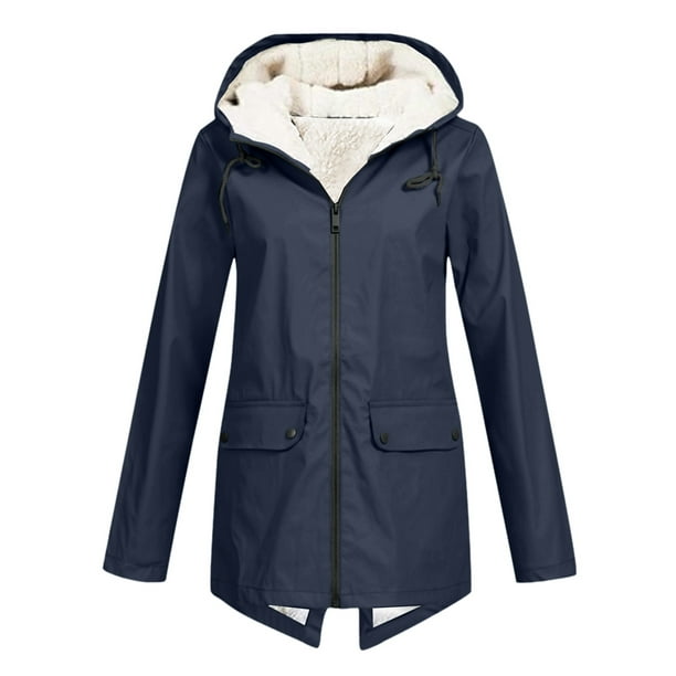 Avamo Ladies Outwear Sherpa Lined Hooded Coat Zip Up Parka Jacket ...