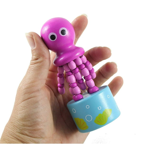 1 Octopus Wooden Collapsing Thumb Dancing Push Puppet Animals - Wood ...