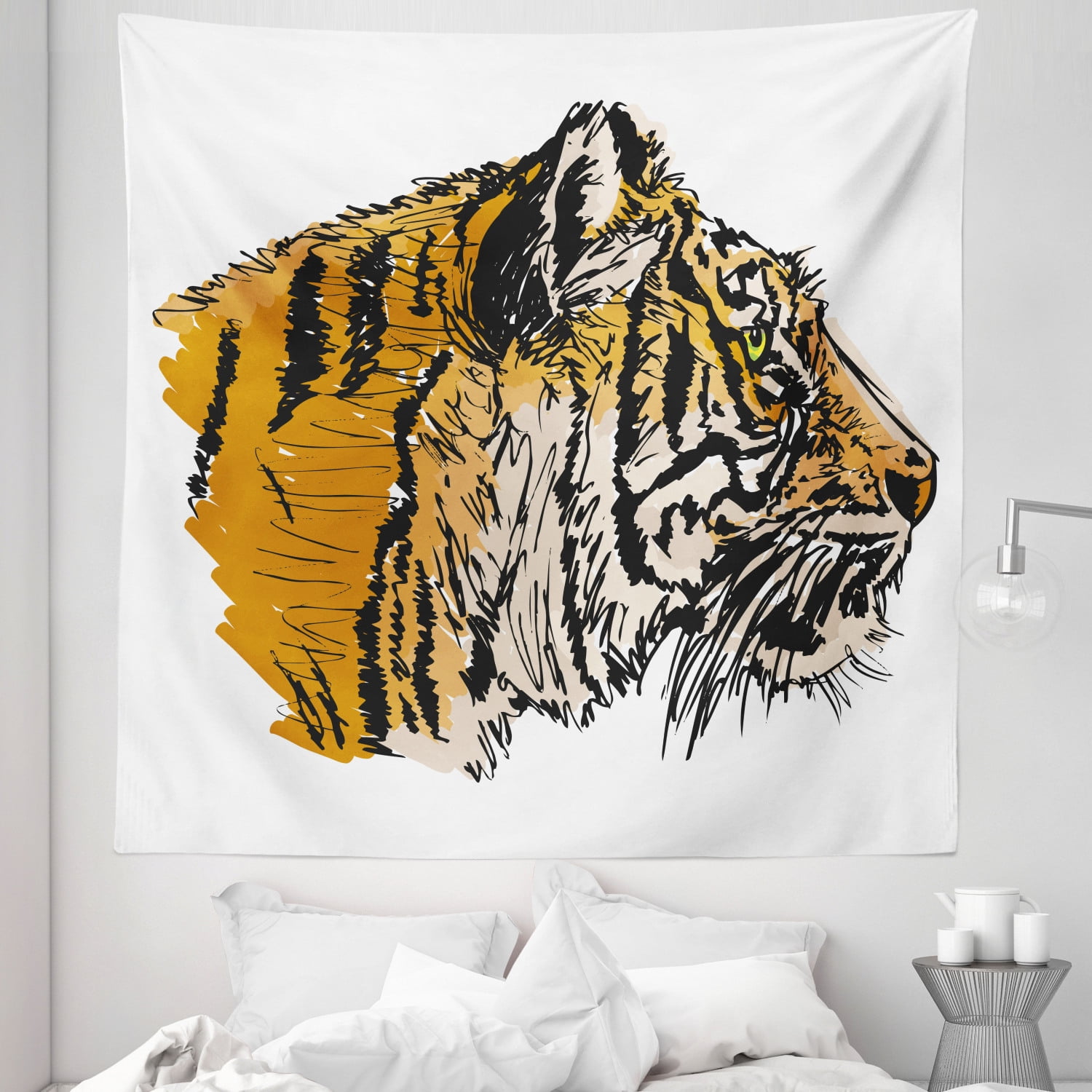 Tiger Tapestry, Sketch Drawing of Bengal Royal Animal Carnivore Large ...