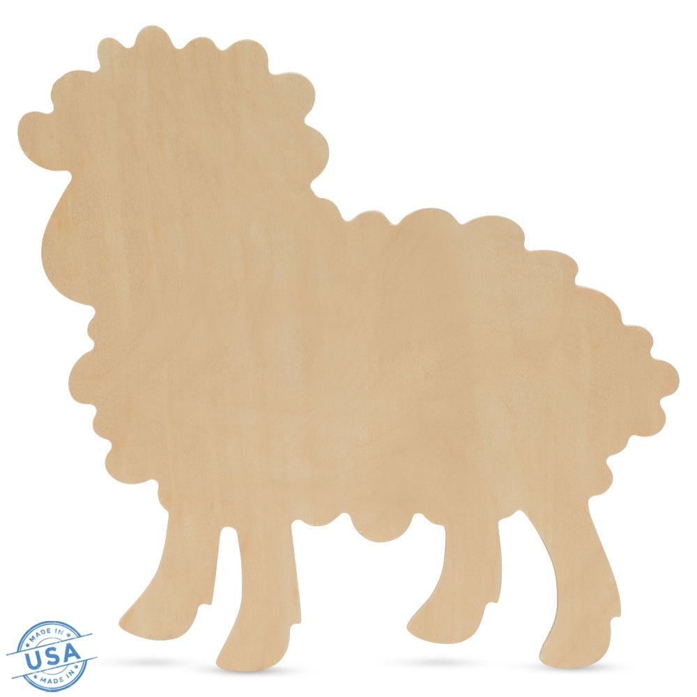 Large Wood Lamb Cutouts 16 inch x 15 inch, Pack of 25 Unfinished Wooden ...