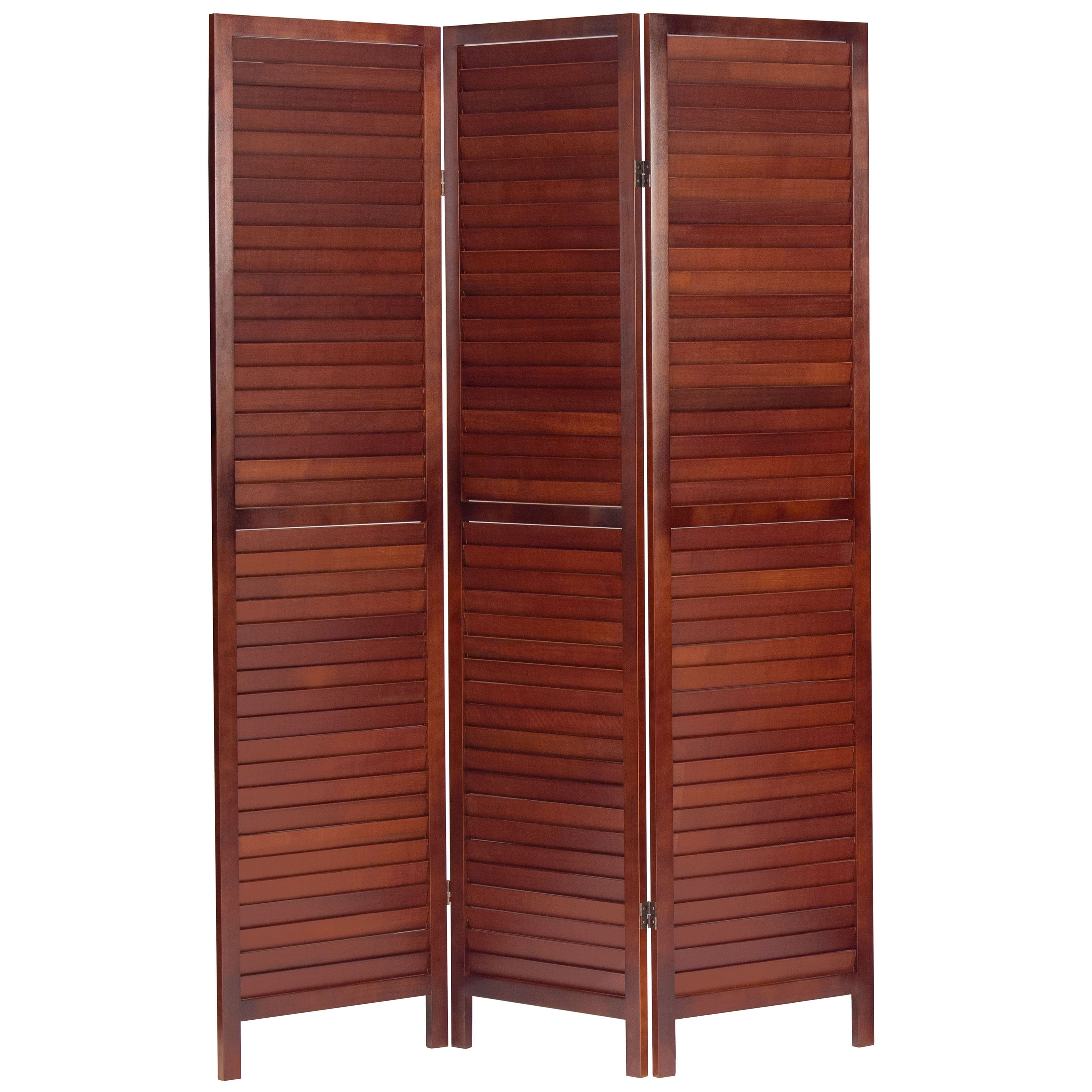 Oriental Furniture 6 ft. Tall Wooden Louvered Room Divider Walnut 3 ...