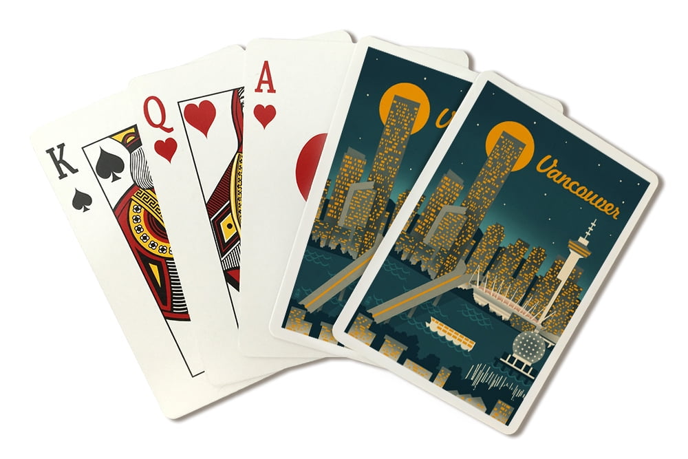 Vancouver, Canada, Retro Skyline, Lantern Press, Premium Playing Cards ...