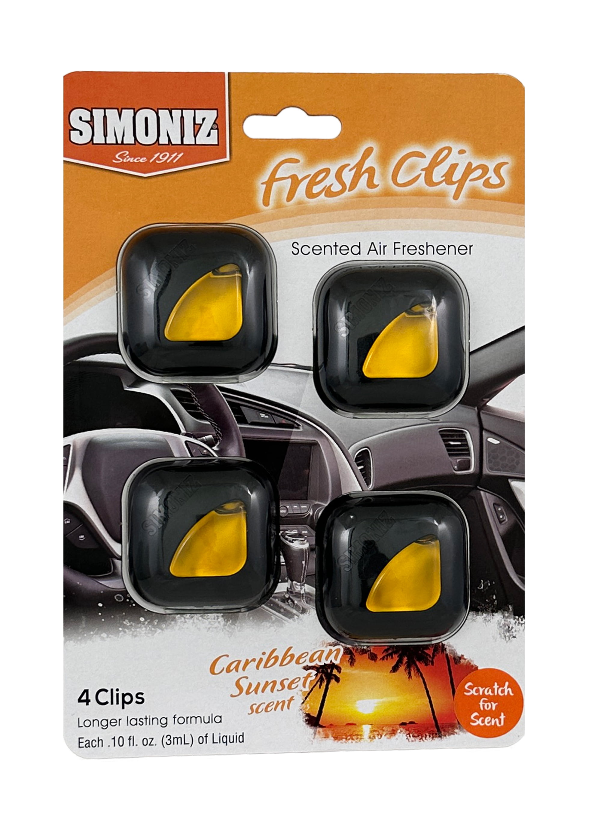 Simoniz Vent Clips - Caribbean Sunset Car Vent Clip Air Freshener, Odor ...