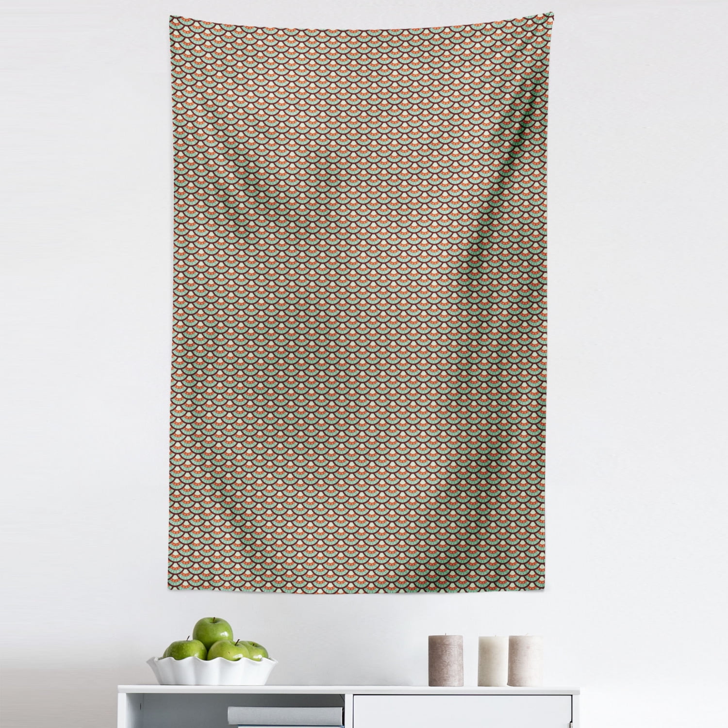 Abstract Tapestry, Scales Tile Pattern in Retro Colors Rounded Motifs ...