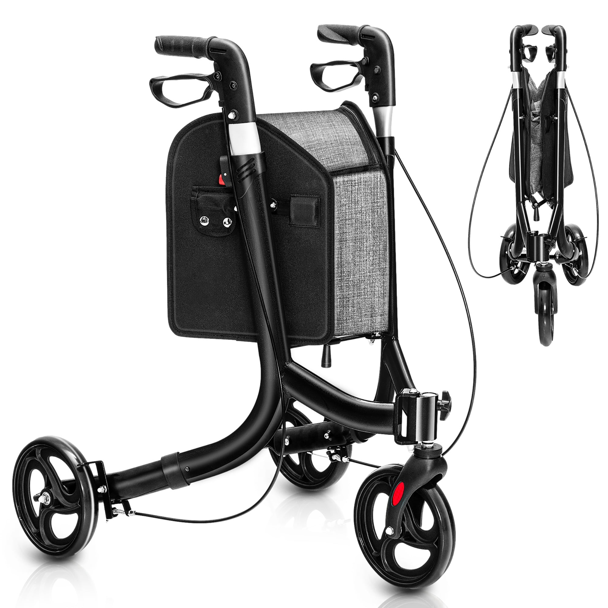 Costway 3-Wheel Rolling Walker Folding Rollator Walker with 8 inch ...