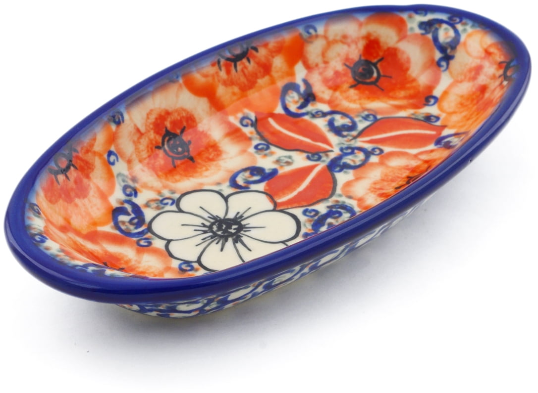 Polish Pottery 7¼-inch Condiment Dish (Poppy Passion Theme) Signature ...