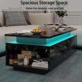 Buenhomino Black LED Coffee Table for Living Room, Modern High Glossy ...