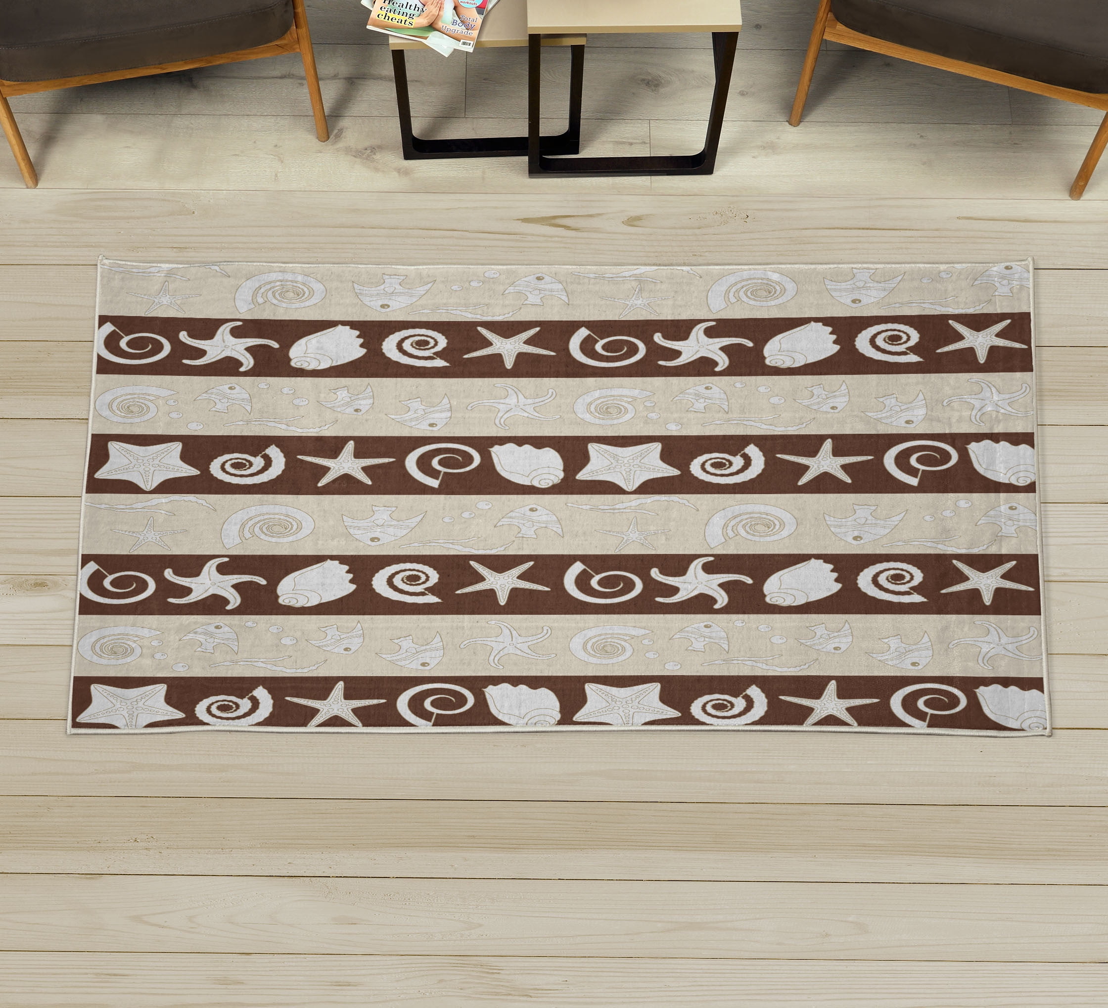 Nautical Decorative Rug, Marine Theme Sea Animals Fishes Shells on ...