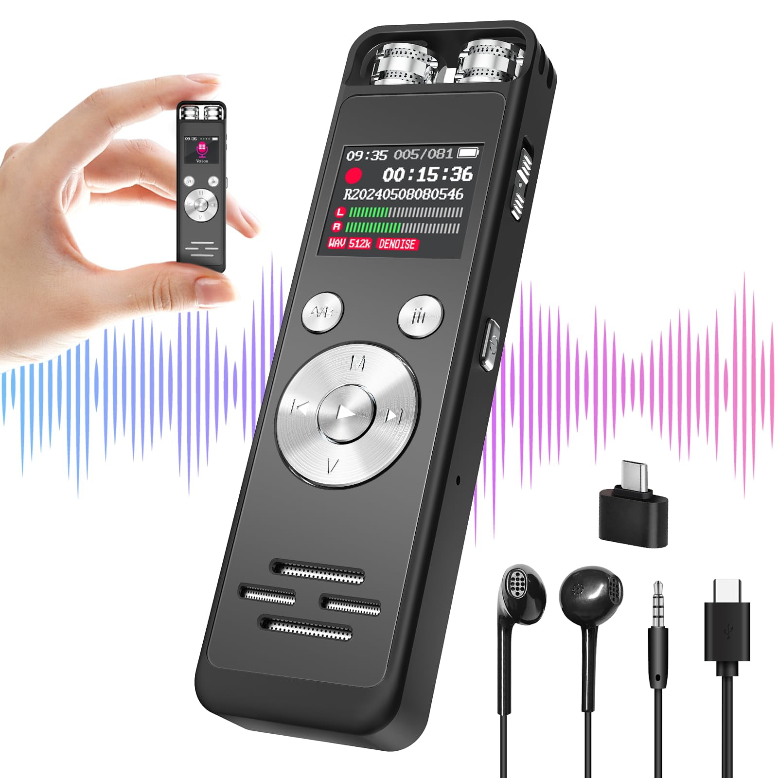 Grabadora de voz digital Synowell de 64 GB con reproducción y reducción ...