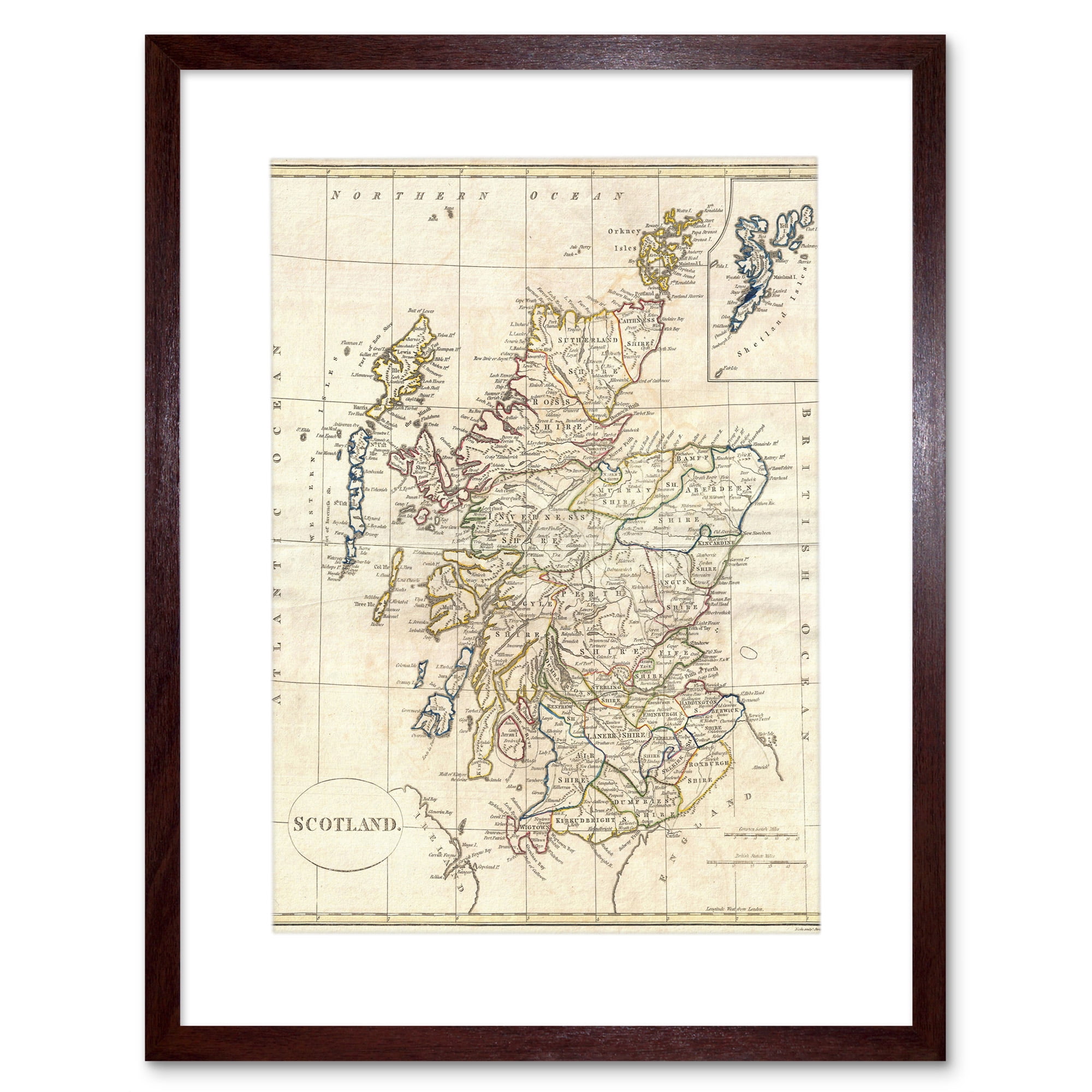 Vintage 1799 Clement Cruttwell Shire Map Scotland Shetland Isles Framed ...