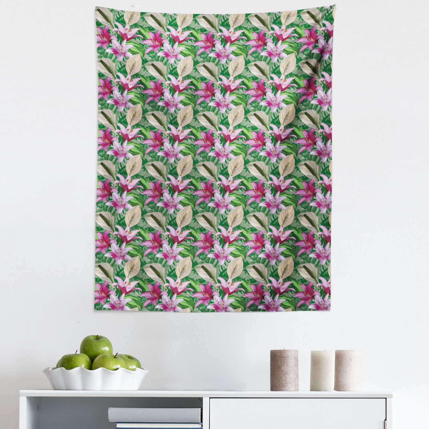 Flower Tapestry, Lily Branches Jungle Begonia Leaves Rainforest Wild ...