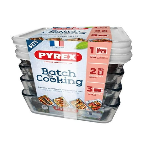 Set Of Lunch Boxes Pyrex Cook & Freeze Crystal Transparent (4 X 1,5 L ...
