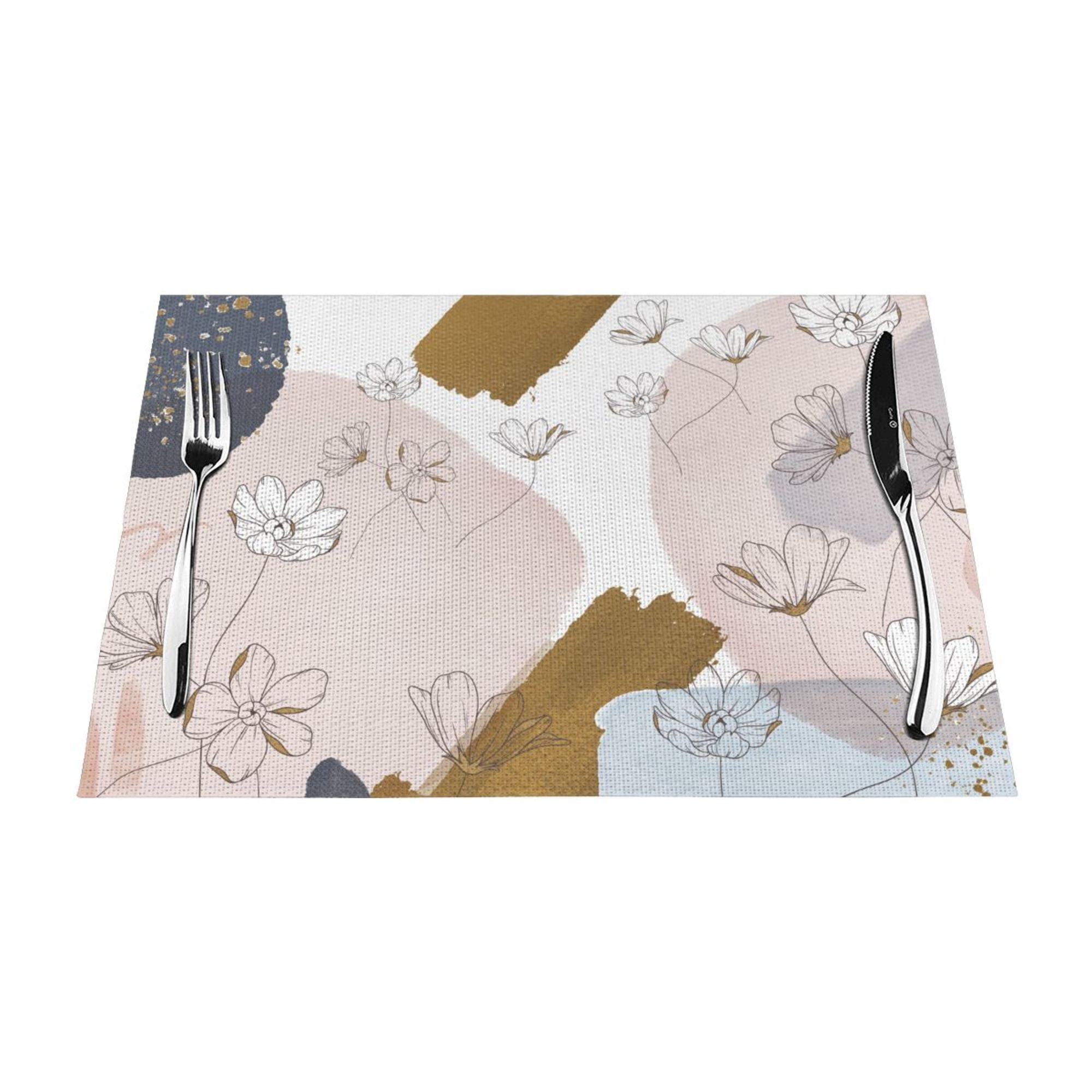 YFYANG Washable Heat-Resistant Placemats, 70% PVC/30% Polyester, Flower ...