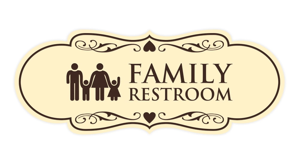 Signs ByLITA Designer Family Bathroom Restroom Sign (Ivory/Dark Brown ...