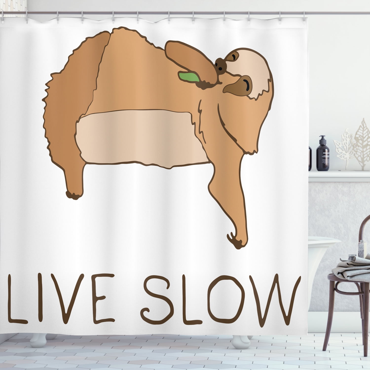 Ambesonne Sloth Shower Curtain, Happy Character Live Slow, 69"Wx75"L ...