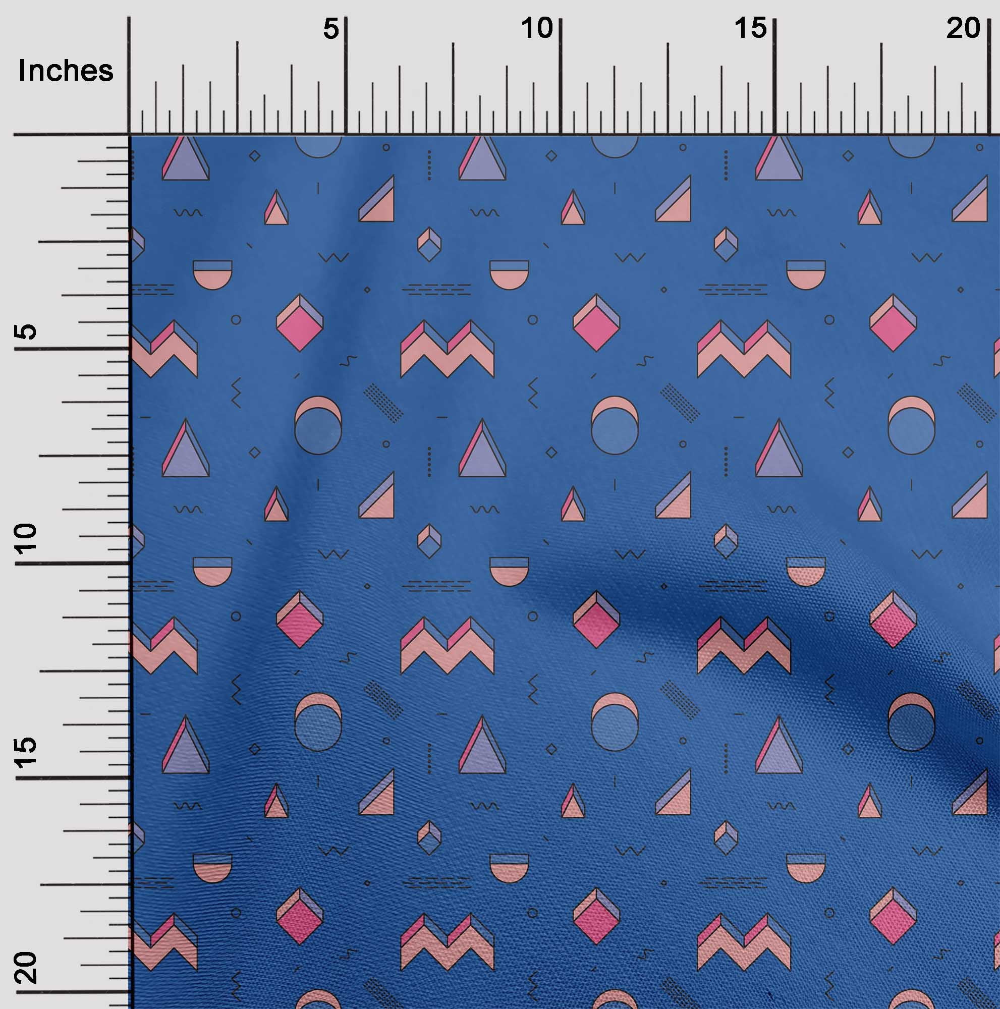 oneOone Cotton Jersey Blue Fabric Zig Zag|Diamond & Triangle Geometric ...
