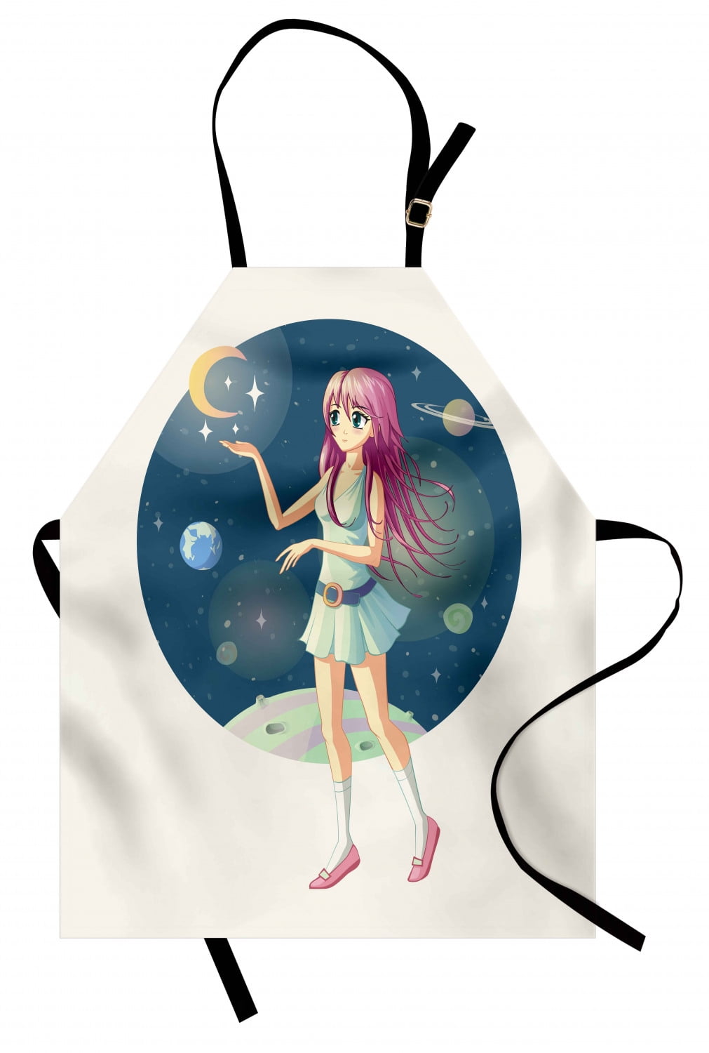 Anime Apron Illustration of a Girl against Background of Space with ...