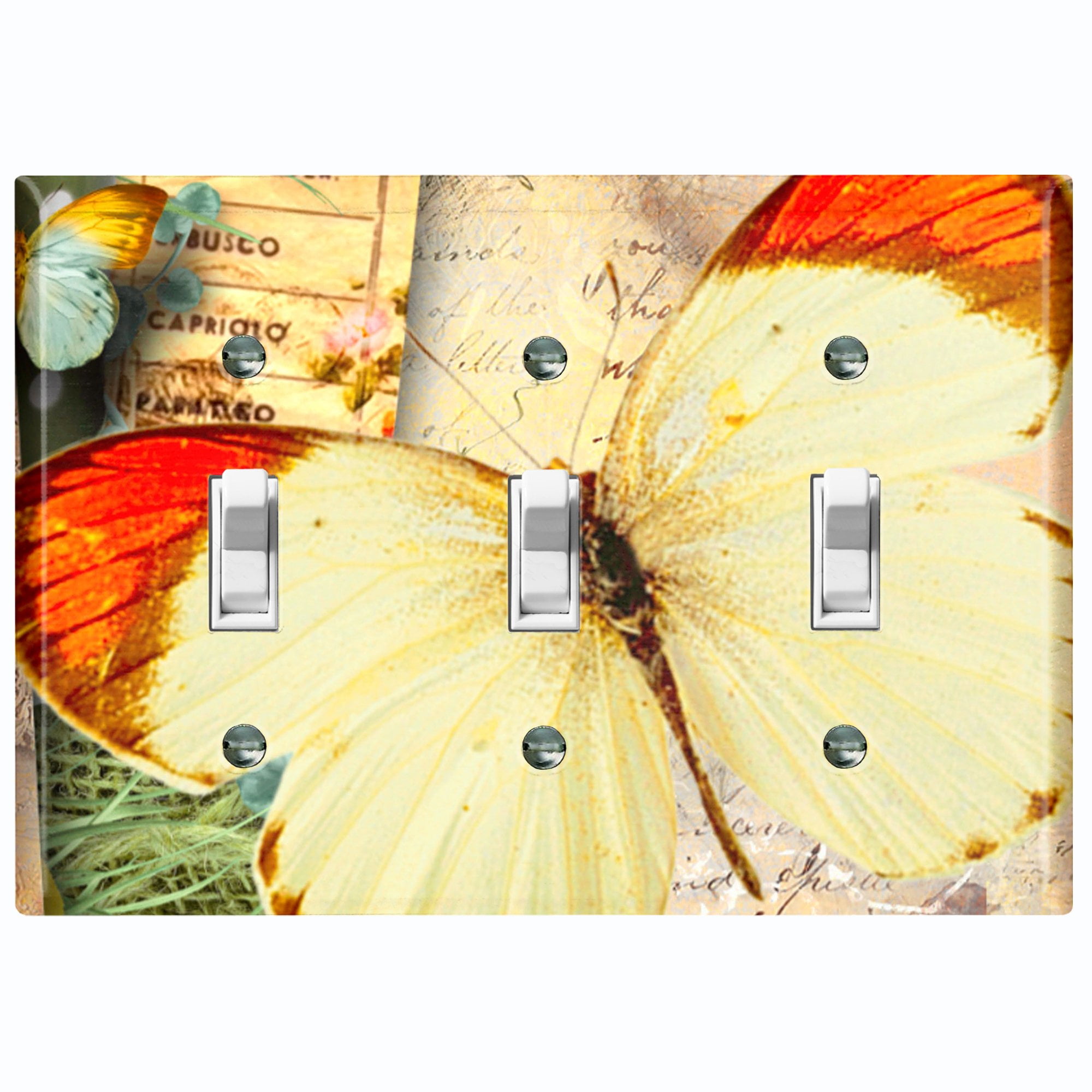 Metal Light Switch Plate Cover Nature Butterfly Scripture Damask Beige ...