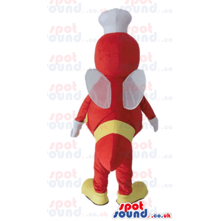 Red ant wearing a white cook's chef- a white shirt- black bow tie and ...