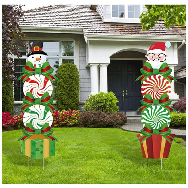 KUIZAP Christmas Xmas Snowman Yard Signs Stakes Decorations Plastic ...