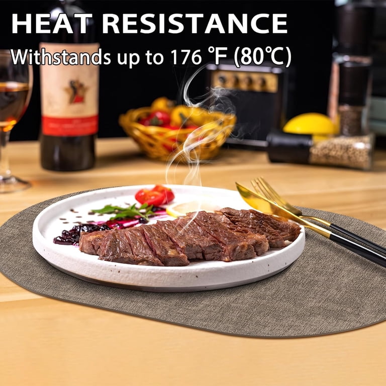 Faux Leather Oval Placemats Set of 8, Dark Brown | Non-Slip & Heat ...